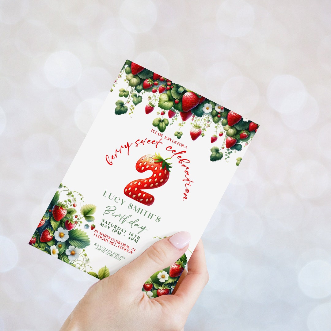 2nd Birthday Invitation Template, Strawberry Birthday Invitation, Berry ...