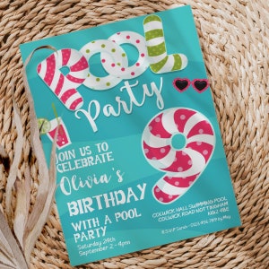 9th Birthday Pool Party Invitation for Girls, Editable Summer Party ...