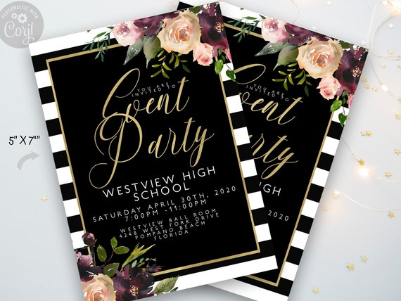 Editable Event Invitations Flower and Stripe Prom Invitation Award ...