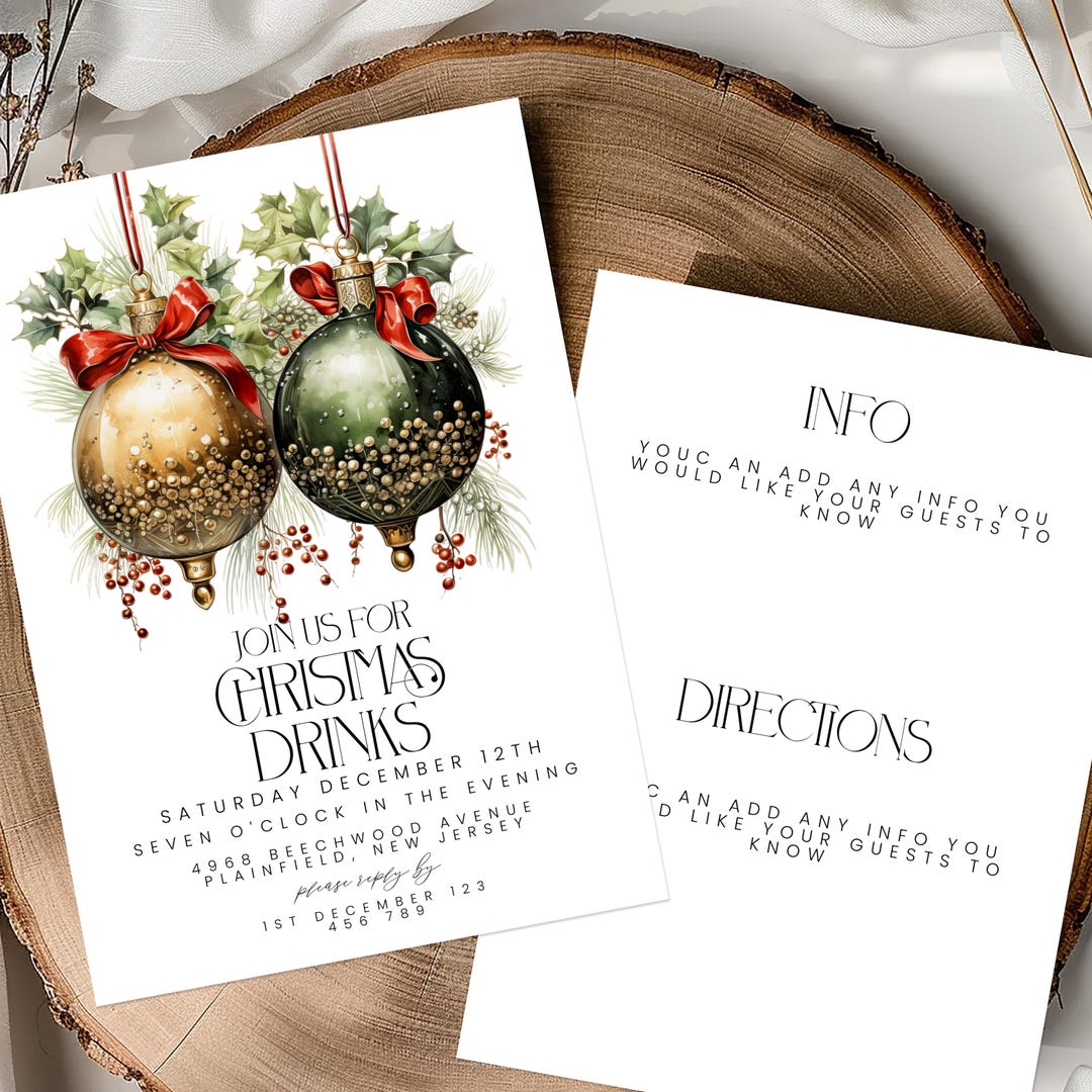 Editable Christmas Drinks Invitation With Info Card Corjl Template ...