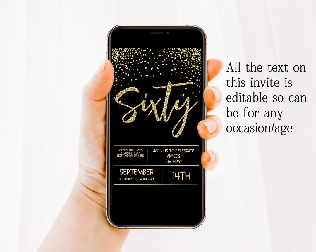 Paperless Electronic Birthday Invitation 60th Digital Invitation ...