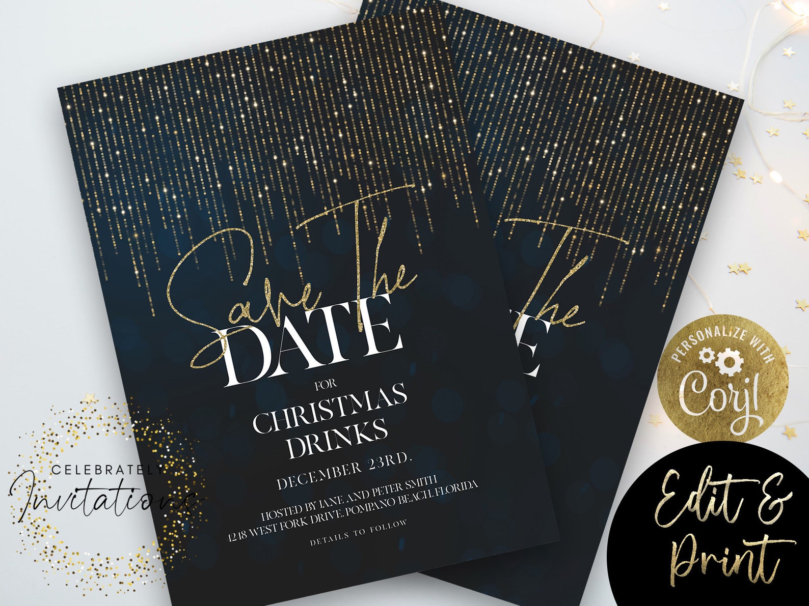 Save the Date Christmas Party Invitation Editable Template - Etsy