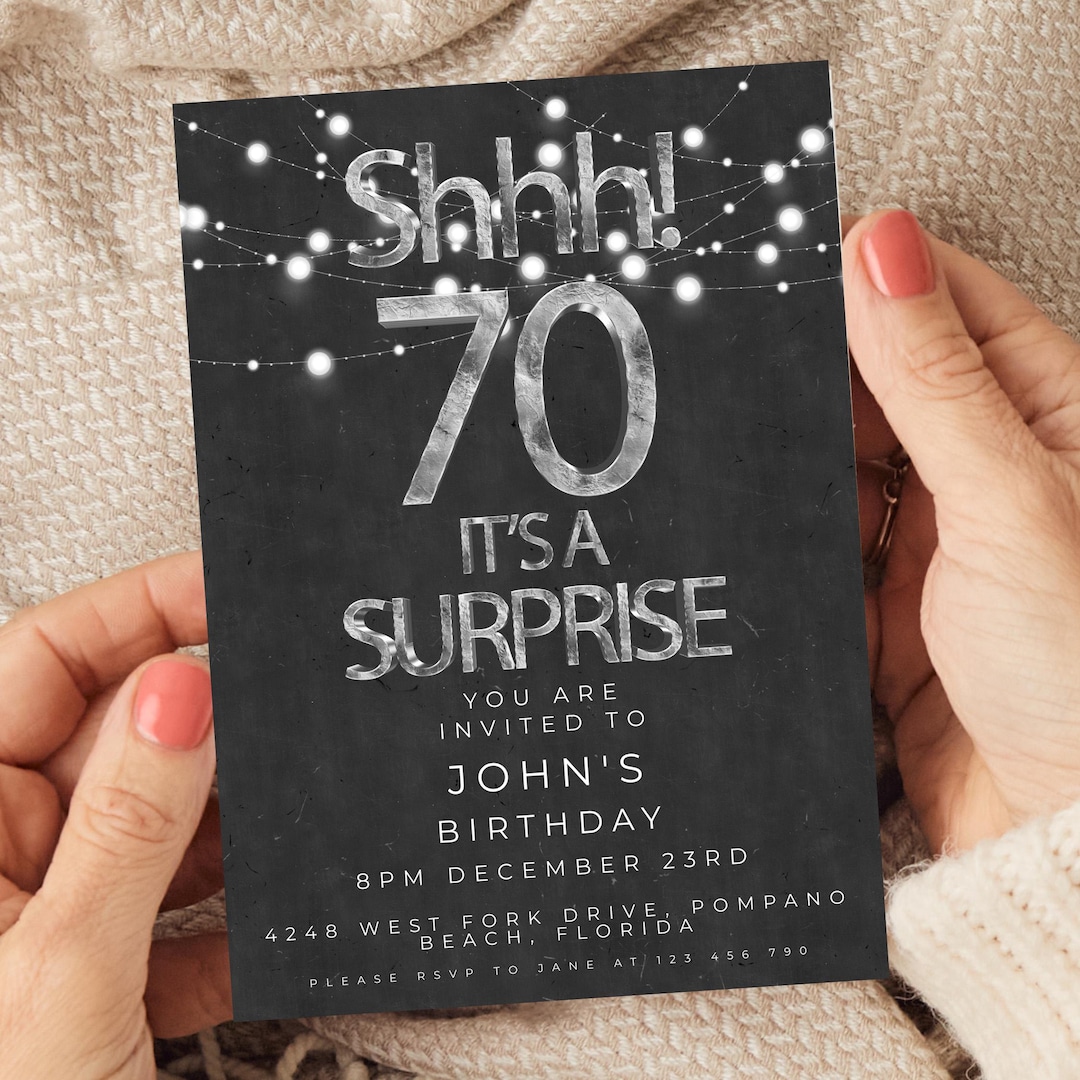 Surprise 70th Birthday Invitation Editable Template Printable Black ...