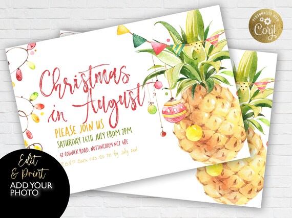 Christmas in August Party Invitation Editable Template Holiday - Etsy