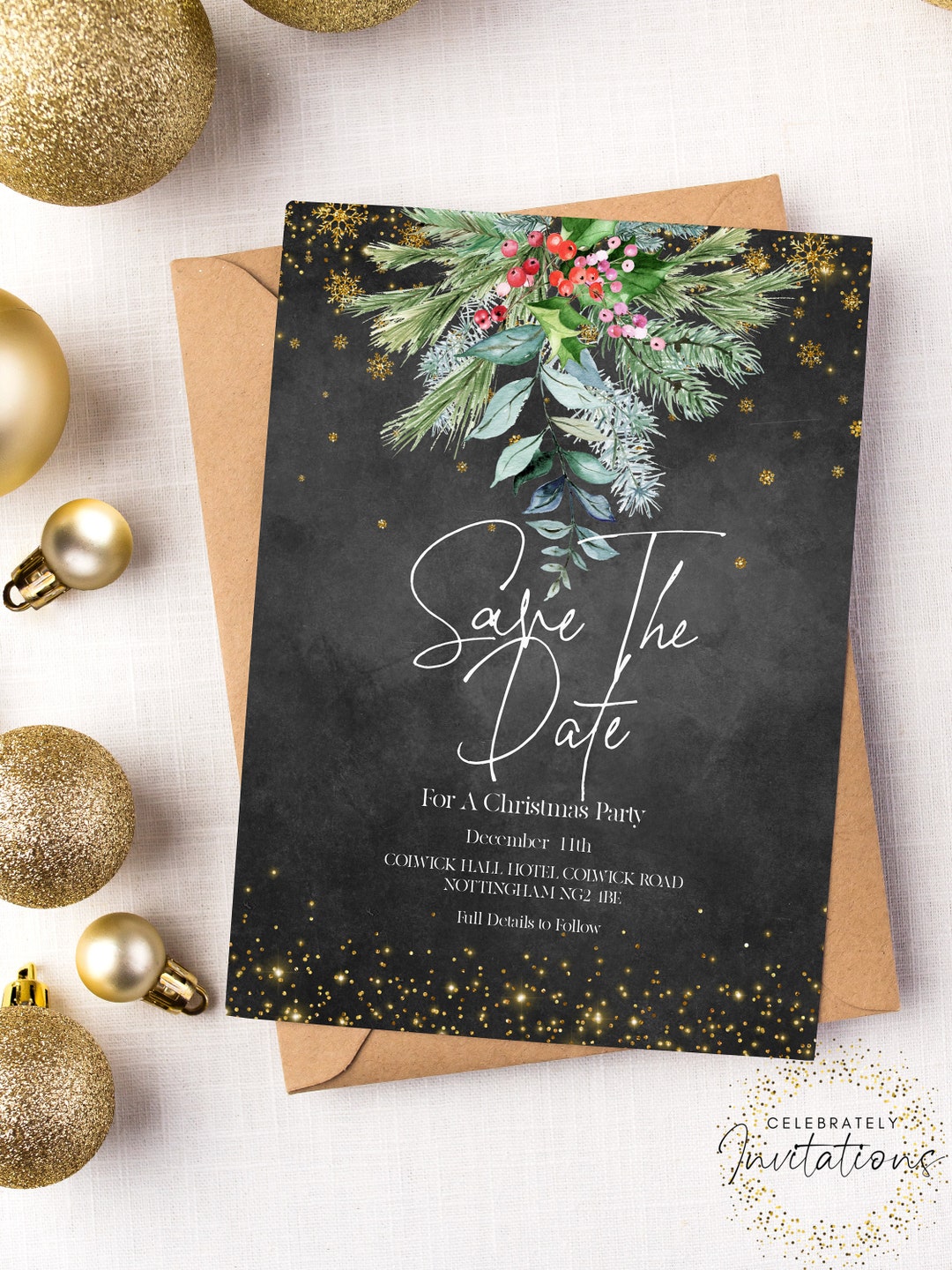 Save the Date Christmas Party Invitation Editable Template Holiday ...