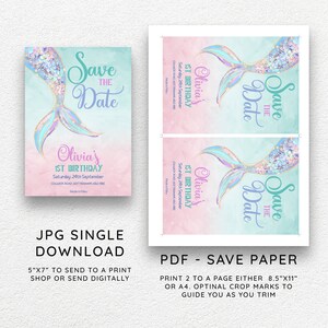 Mermaid Birthday Save the Date , Editable Under the Sea Pool Party Girl ...