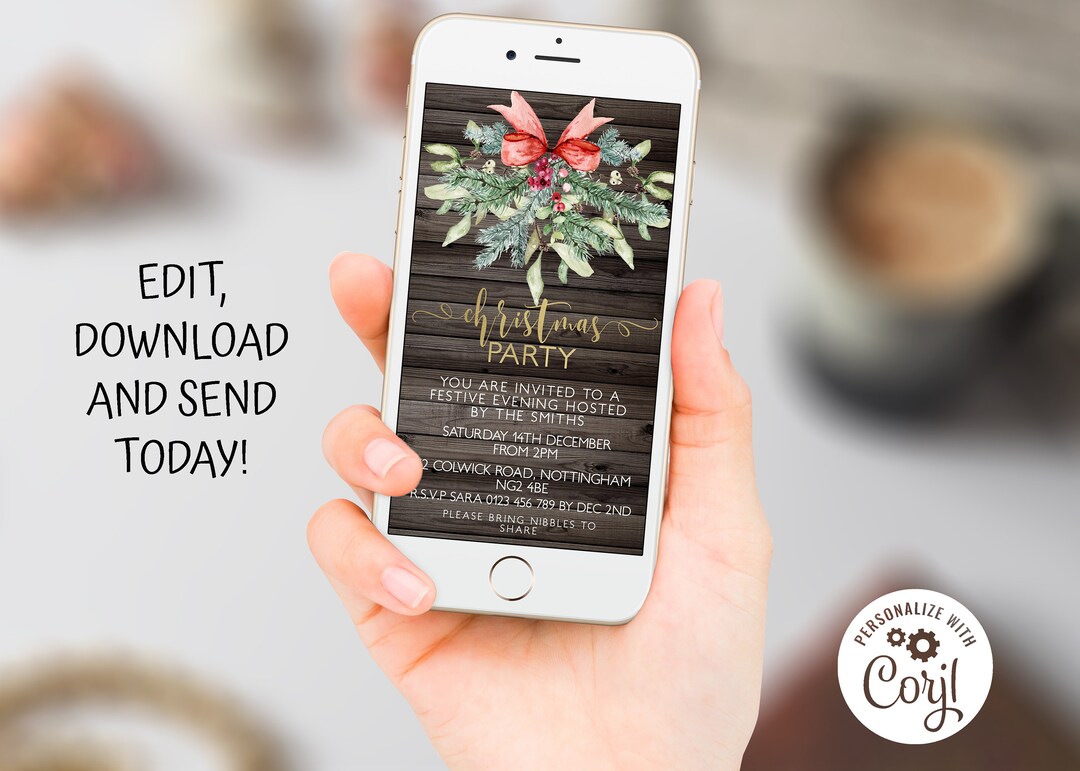 Paperless Mobile Phone Invitation Editable Christmas Invite Digital ...