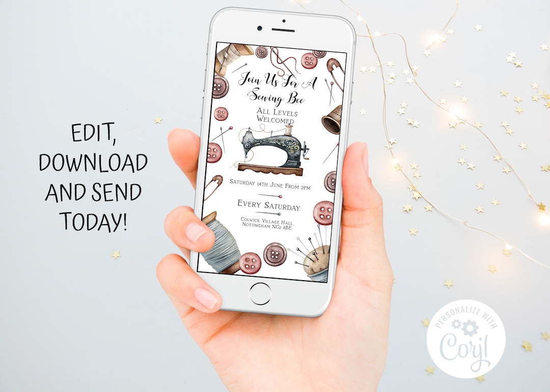 Paperless Sewing Bee Invite Sewing Party Crafting Party Sewing Meet up ...