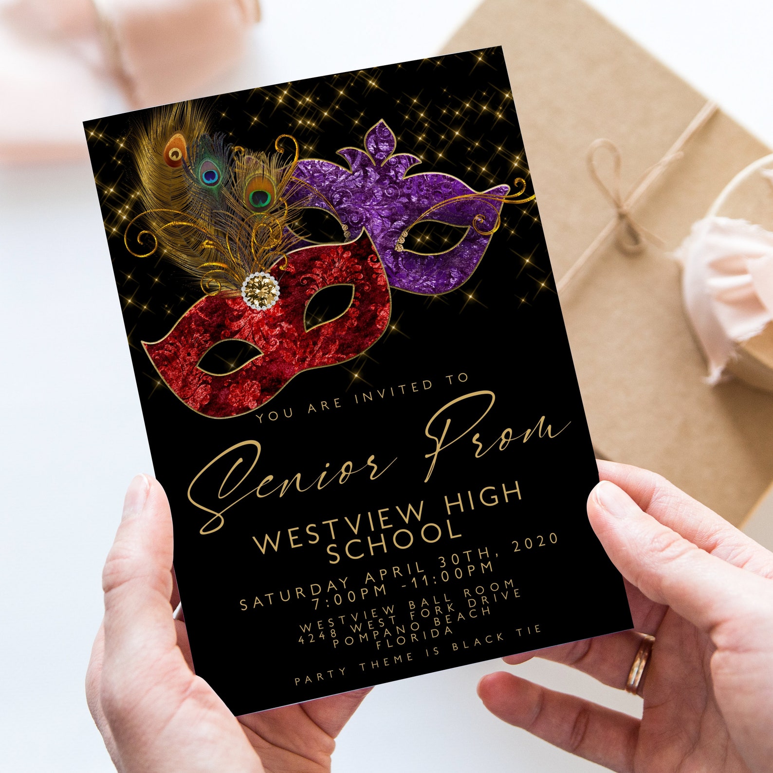 Prom Invitations And Tickets Invitation Masked Prom Masquerade Etsy