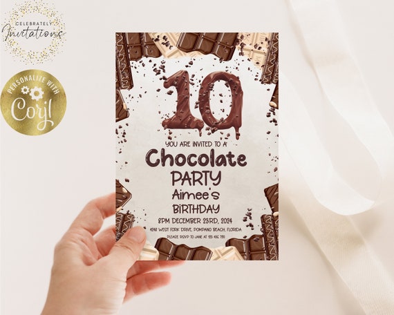 10th Chocolate Party Invitation, Editable Instant Download Invite ...