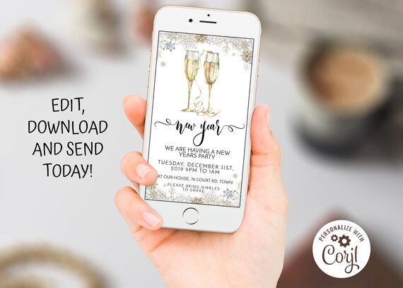 Paperless mobile phone New Years Eve Party Invite Editable Mobile ...