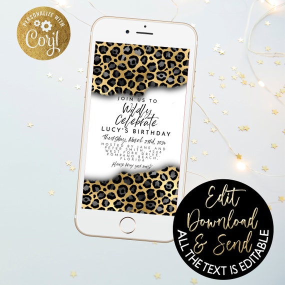Digital Birthday Invite Leopard Print Invitation Gold Digital | Etsy