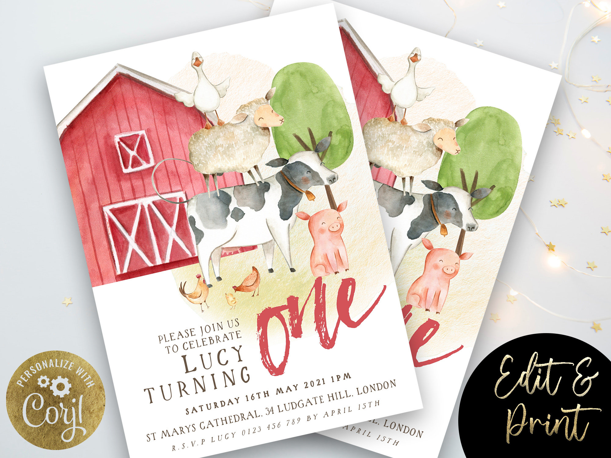Farm Yard 1st Birthday Invitation EDITABLE Gender Neutral Farm - Etsy