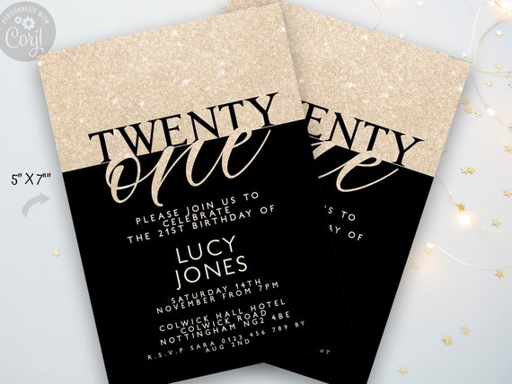 21st Birthday Invitation Editable Template Twenty One Invite Champagne