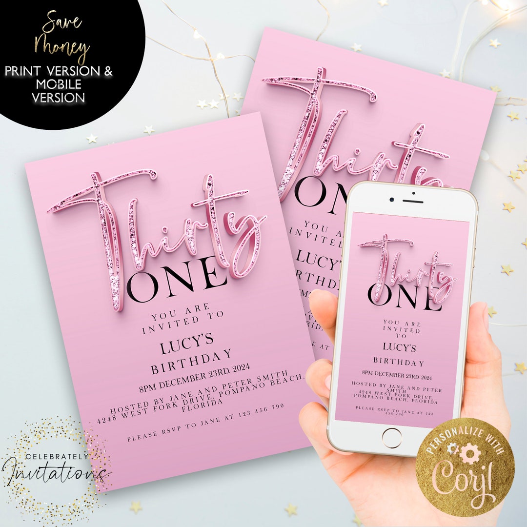 31st Birthday Party Invitation Plus Mobile Bundle Editable Template ...