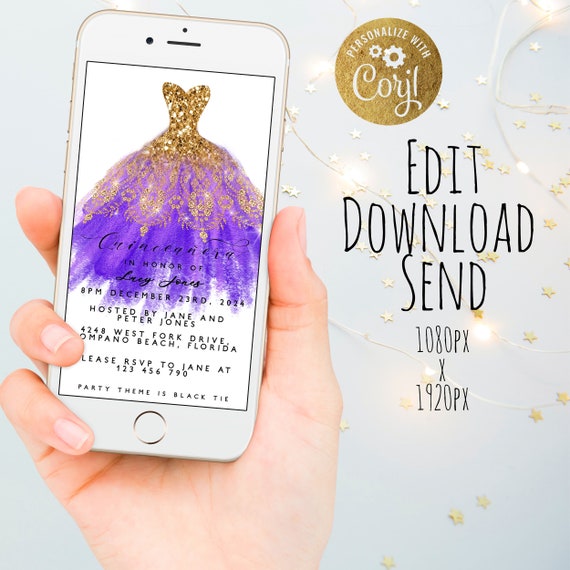 Paperless Quinceanera Evite 15th Birthday Party Quinceanera Party Dress ...