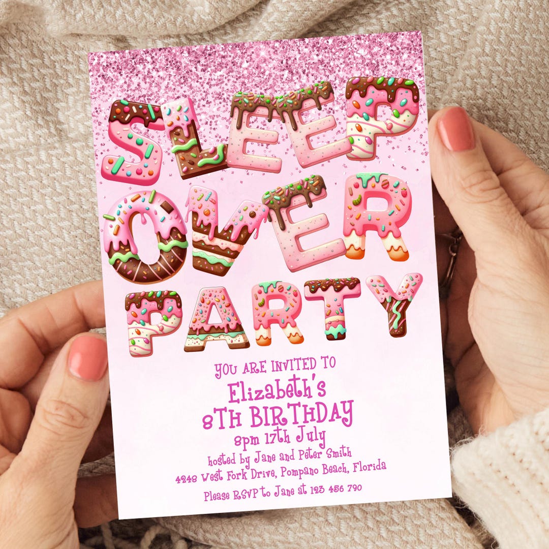 Editable Pink Sleepover Invitation - Cake Sweet Birthday Party Template ...