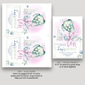 10th Birthday Invitation for Girl Sea Turtle Printable Sea Life Invite ...