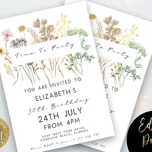 EDITABLE Wild Flowers Birthday Invitation Template Editable - Etsy