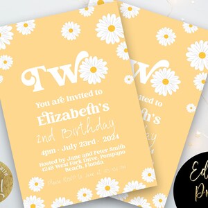 Daisy Seconf Birthday Invitation Editable Template Yellow Daisy Invite ...