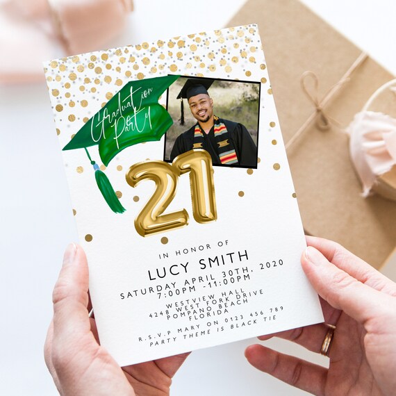 Graduation 21st Party Invitation Instant Download Add Your Photo ...