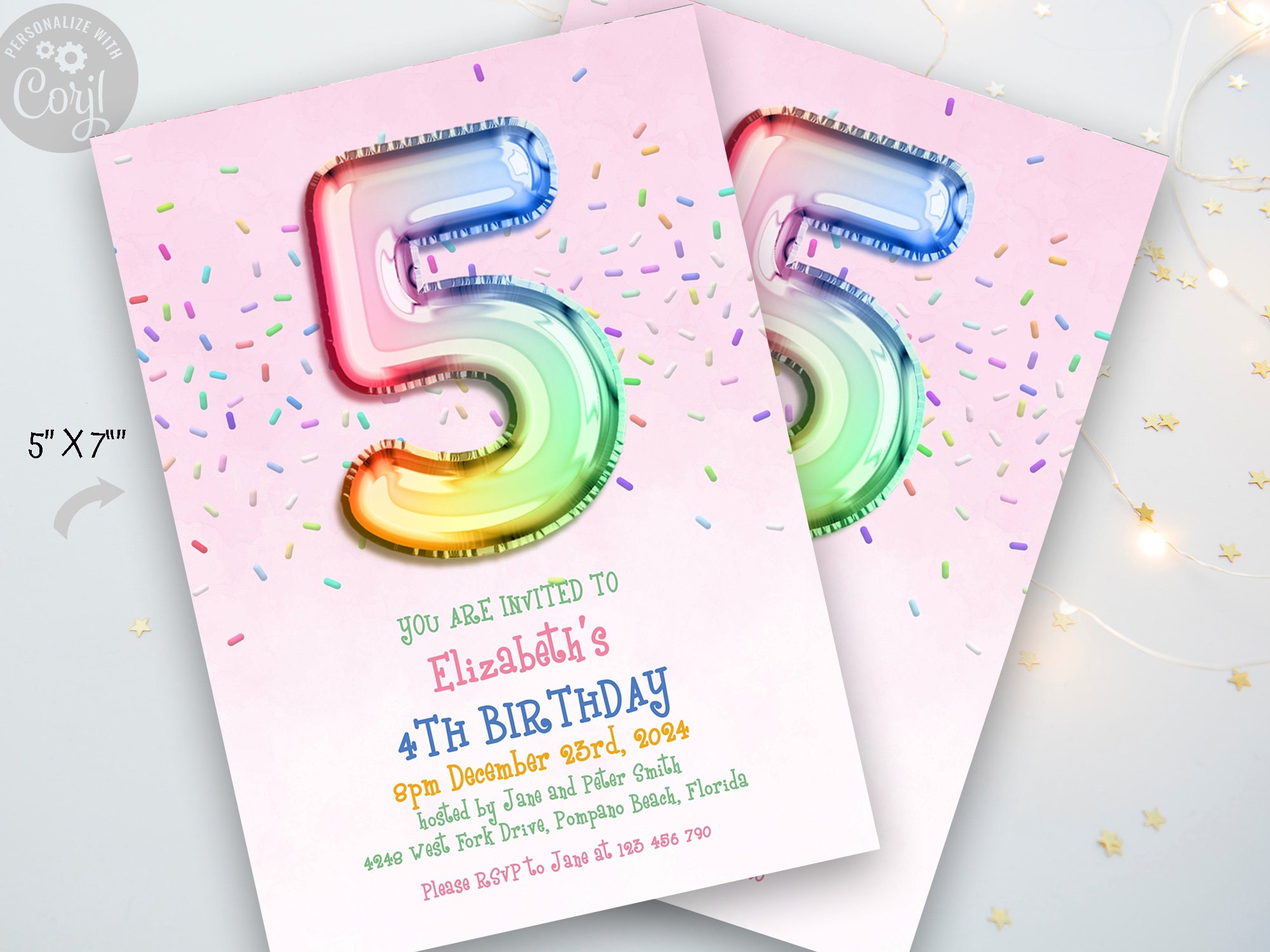 5th Rainbow Birthday Invitation Editable Template Rainbow | Etsy