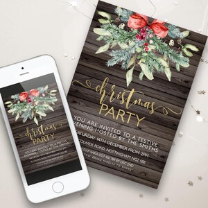 Rustic Christmas Invitation Editable Party Invitation Template Holiday ...