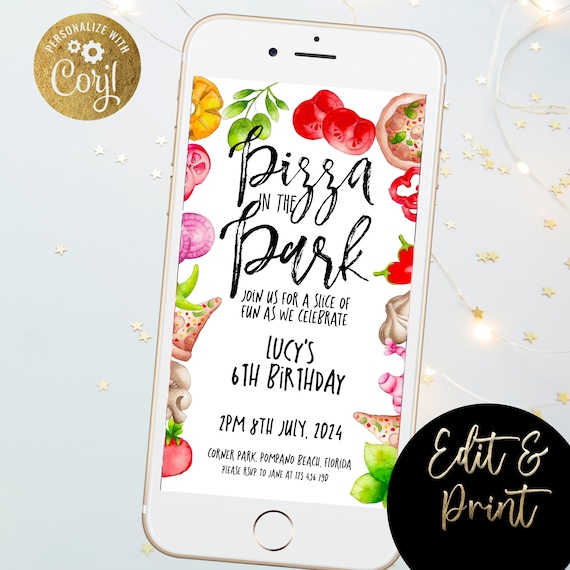 Pizza in the Park Party Invitation Paperless Mobile Digital Invitation ...