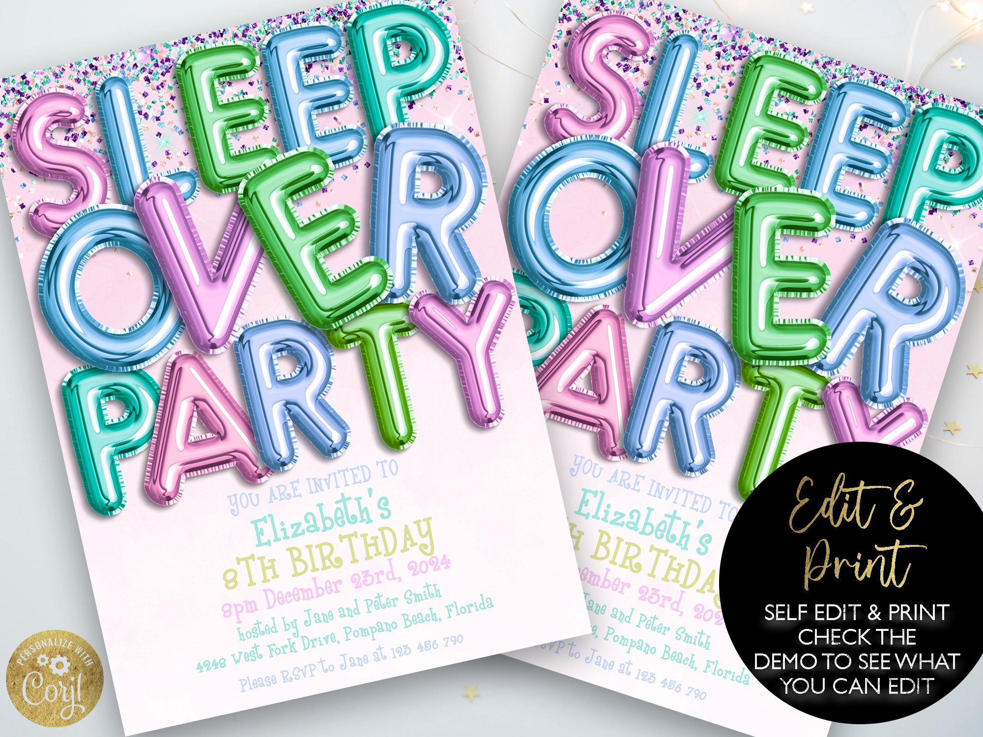 Sleep Over Party Birthday Invitation Instant Download Editable Template ...