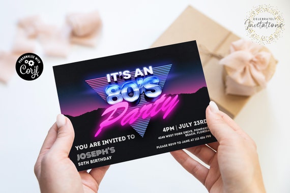 80s Theme Party Invitations Editable, Retro 80's Invite , Neon 80 vibe ...