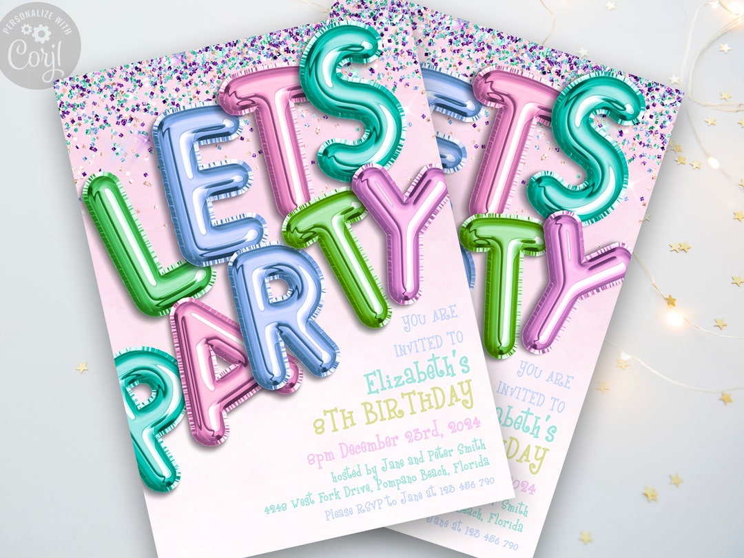 Let's Party Birthday Invitation Instant Download Editable - Etsy
