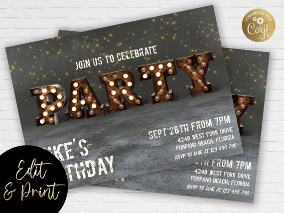 Birthday Invitation for Men Grunge Urban Invite For Him Boys Men Marque ...