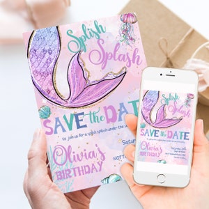 Mermaid Save the Date Birthday Invitation Editable Under the Sea Pool ...
