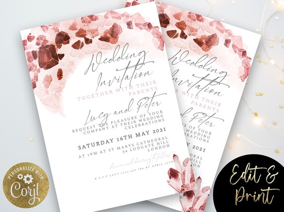 Geode Wedding Invitation Template Editable Invitation Crystal Invite ...