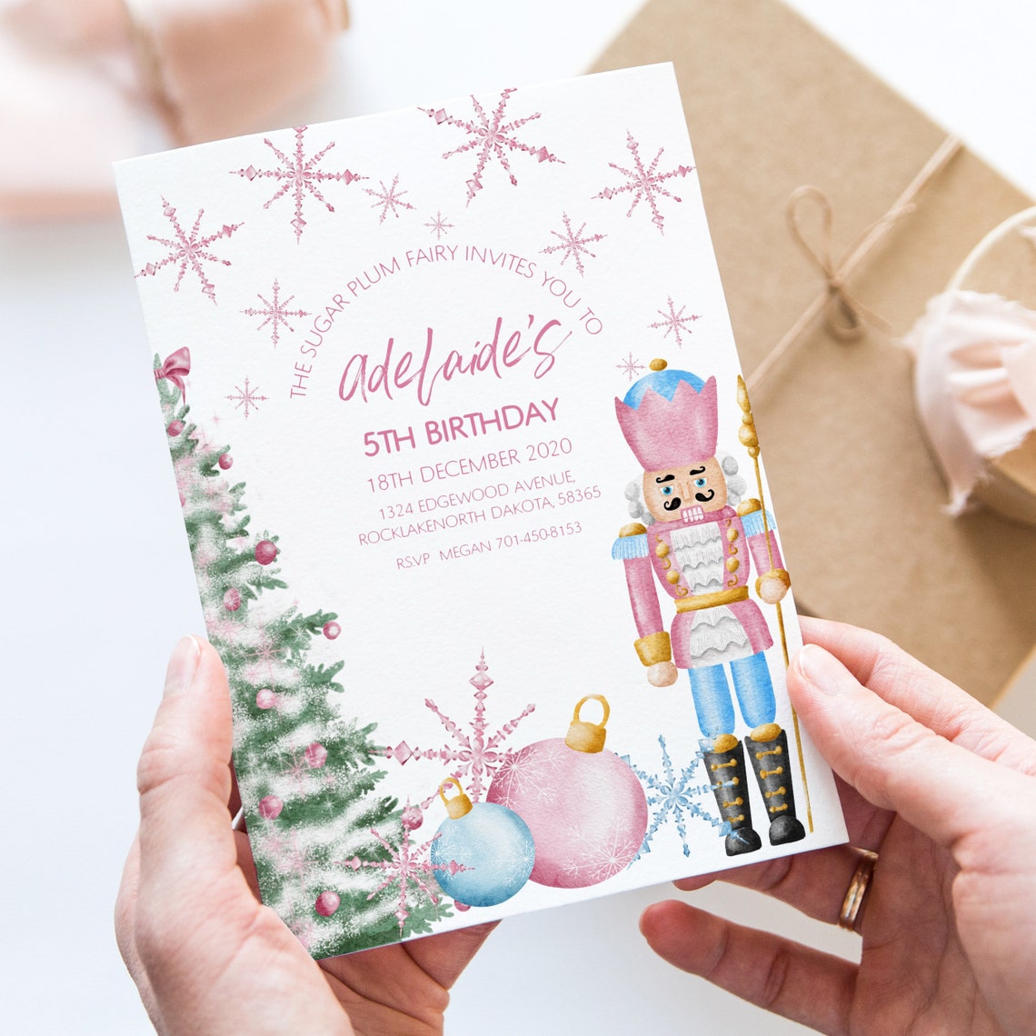 Pink Nutcracker Birthday Invitation Christmas Birthday Invite - Etsy