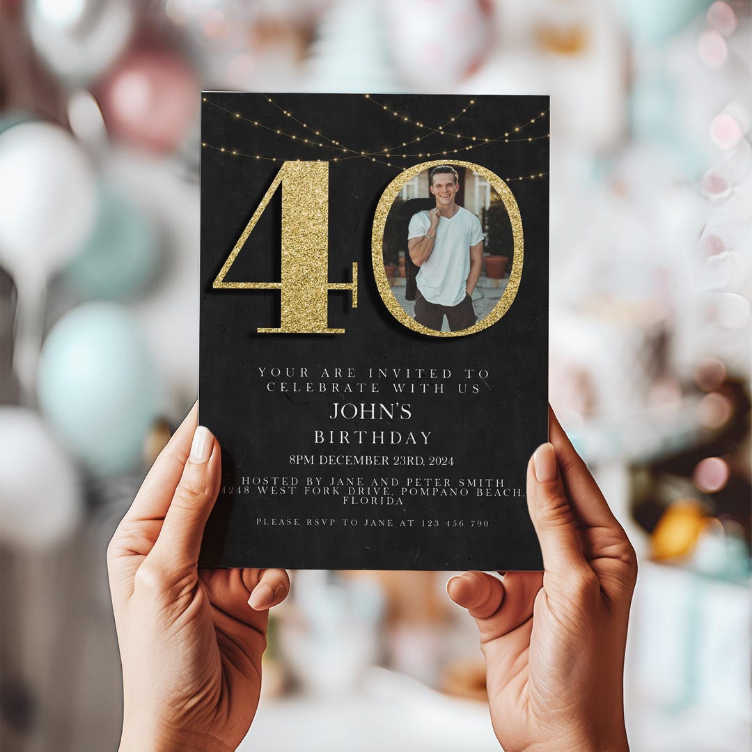 40th Birthday Invitation With Photo Editable 40th Invite Black ...