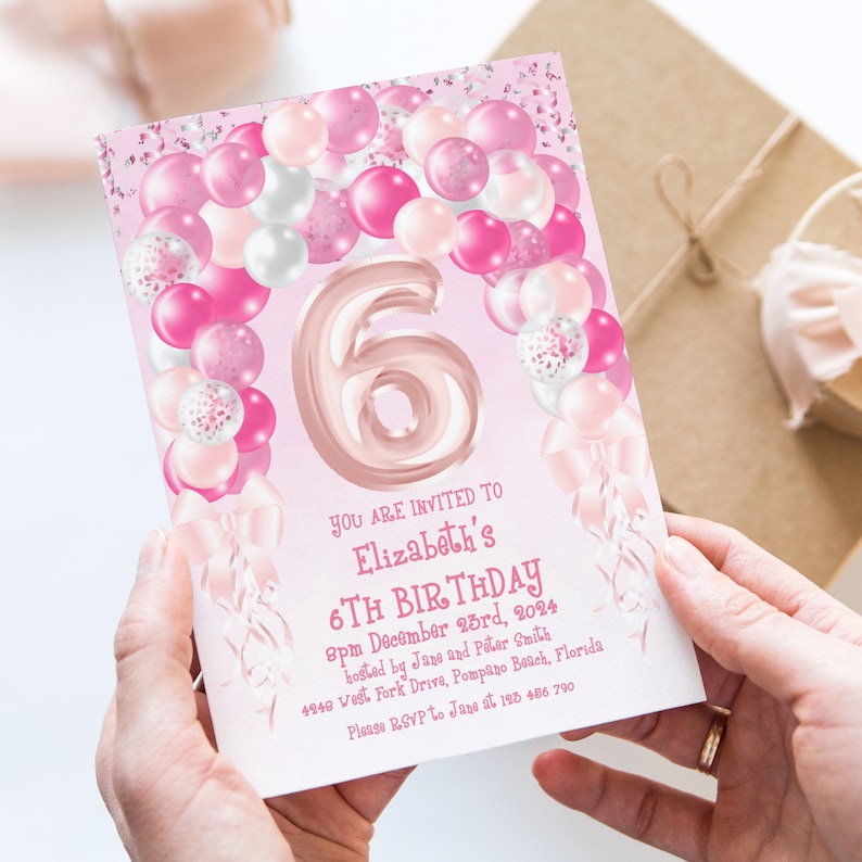 6th Pink Blush Birthday Invitation Editable Template Pink - Etsy UK