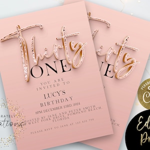 31st Birthday Invitation Editable Invite Blush Sparkly Invitation ...