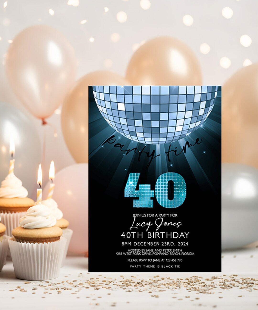 Blue Disco Ball Invitation Lets Celebrate Party Template All Text ...