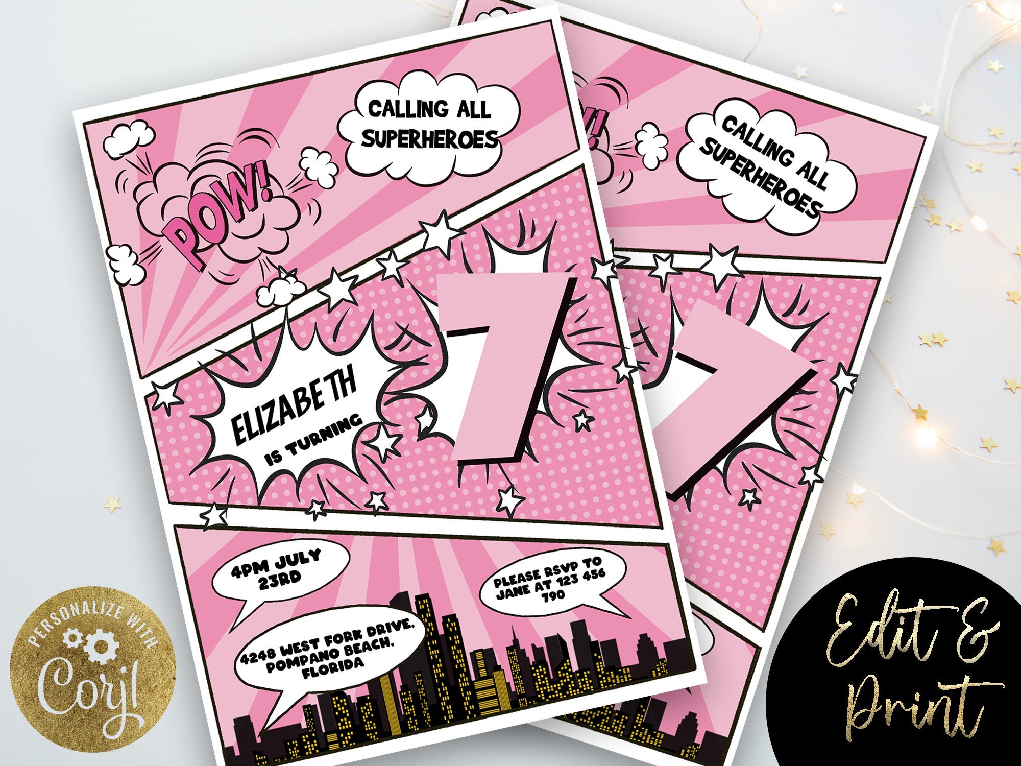 Paper & Party Supplies Superhero Party Instant Download SH85 Edit the ...