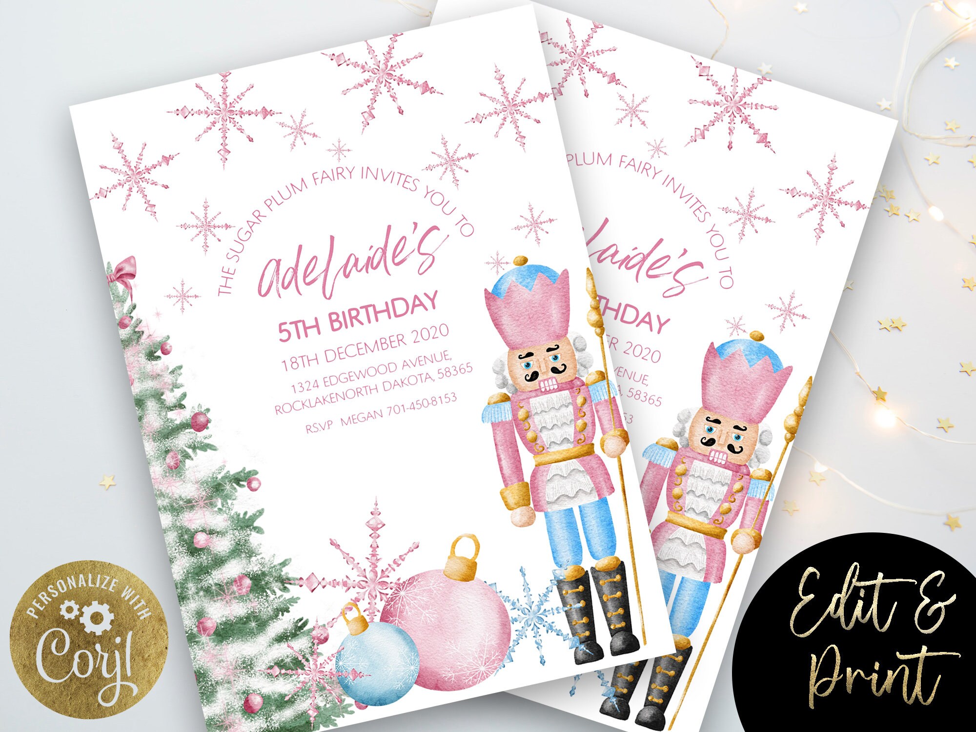 Pink Nutcracker Birthday Invitation Christmas Birthday Invite - Etsy