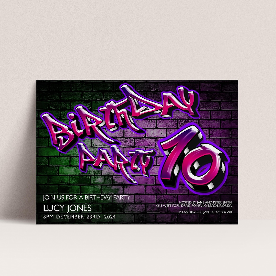 Graffiti Invitation Editable Birthday Party Invite: Grunge Style ...