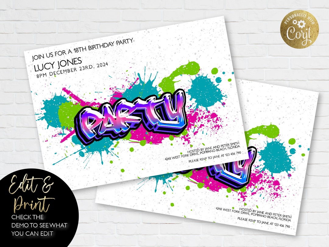 Graffiti Party Invitation Printable Graffiti Birthday Invite Instant ...