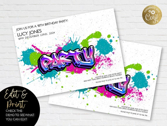 Graffiti Party Invitation Printable Graffiti Birthday Invite | Etsy