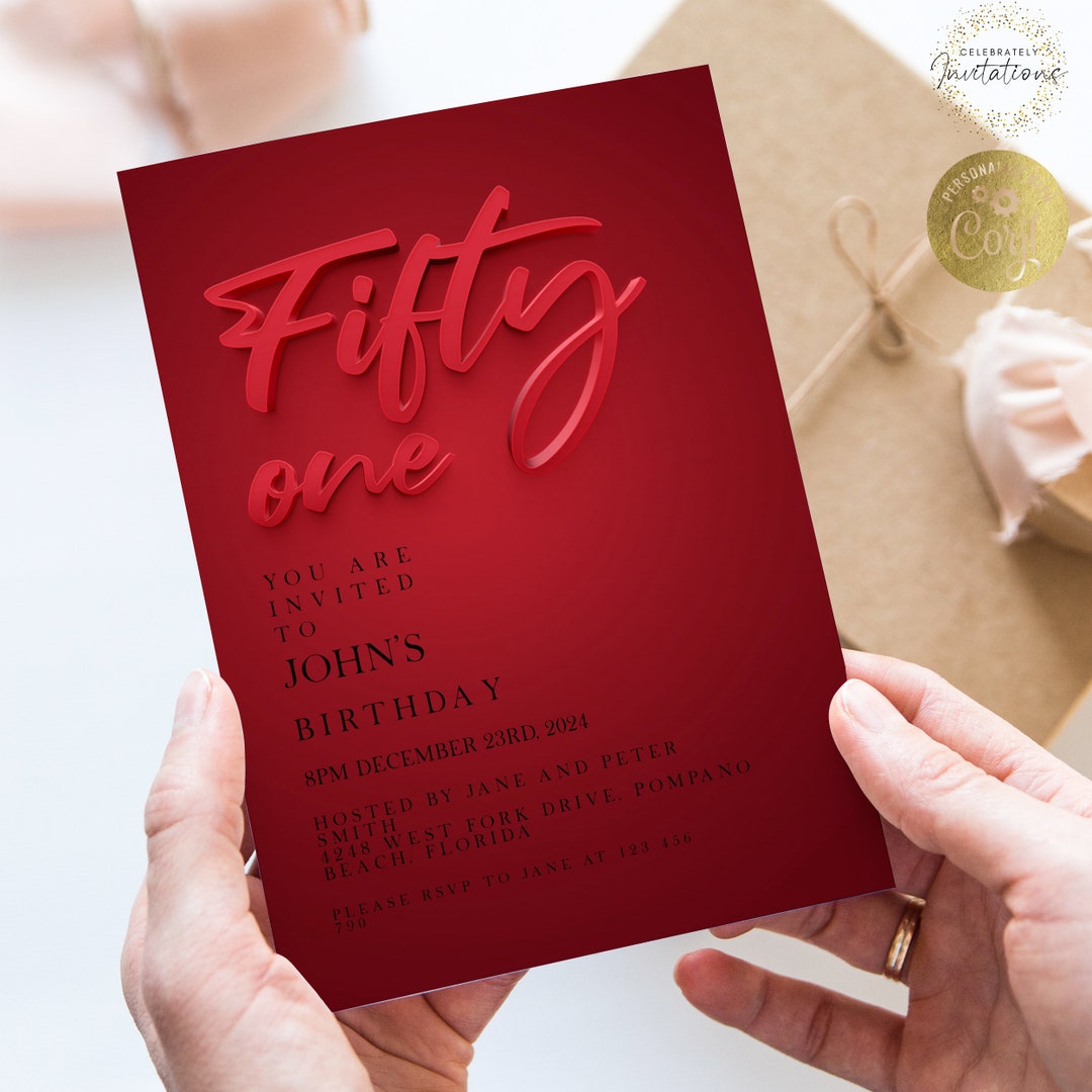 51st Birthday Invitation Editable Red and Black Invitation Simple ...