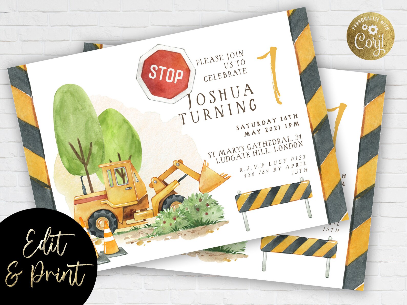 Editable Construction Invitation Construction Birthday - Etsy UK