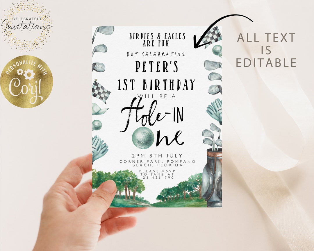 Golf 1st Birthday Invitation Hole in One Invitation Golf First Invite ...