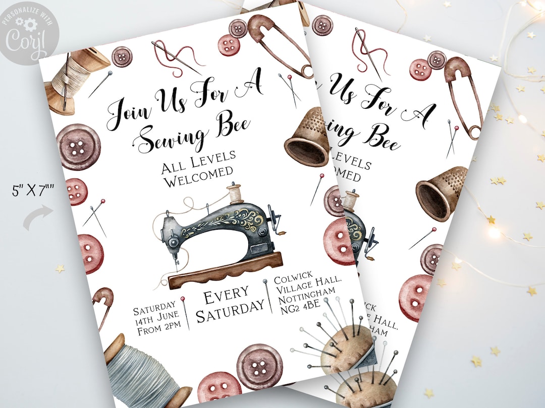 Editable Sewing Bee Invitation – Craft Party Template, Instant Download ...
