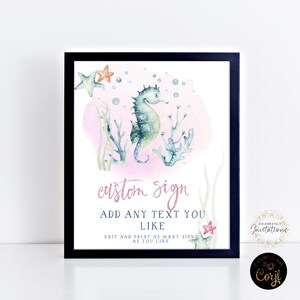 Editable Signpink Sea Turtle Baby Shower Signs Printable Instant ...