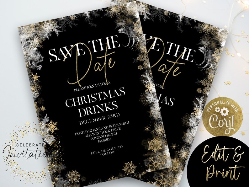 Save the Date Christmas Party Invitation Editable Template - Etsy